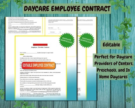 DAYCARE EMPLOYEE CONTRACT / Editable/ Perfect for Daycare Providers of ...