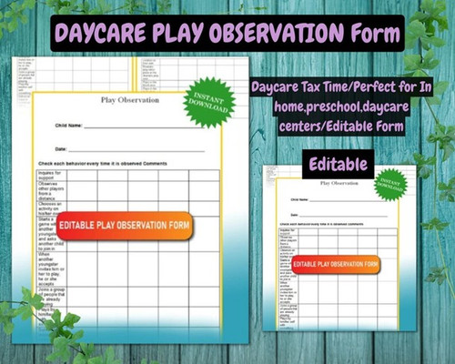 DAYCARE PLAY OBSERVATION Form/ Editable/ Perfect for Daycare Providers ...