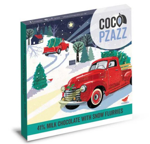 Coco Pzazz 41% Milk Chocolate with Snow Flurries Bar | The Paper Gallery