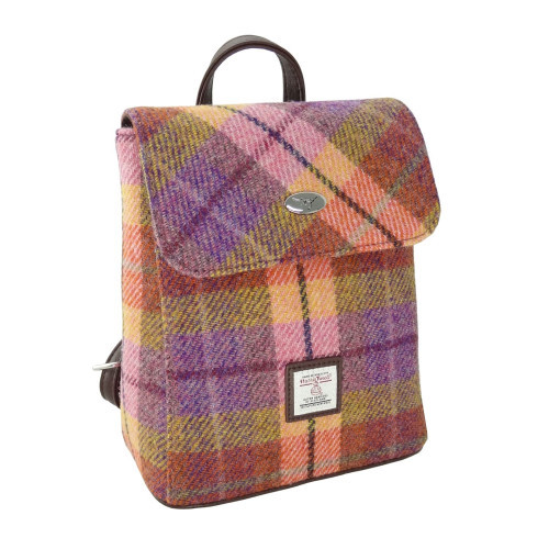 Harris Tweed 'Tummel' Mini Backpack in Peach and Purple Tartan | The ...