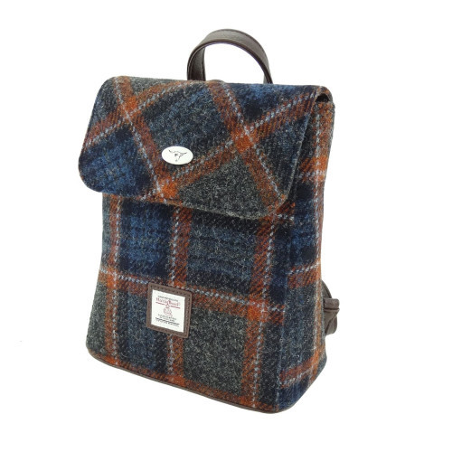 Harris Tweed 'Tummel' Mini Backpack in Grey with Rust Overcheck | The ...