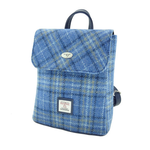 Harris Tweed 'Tummel' Mini Backpack in Light Blue Check | The Paper Gallery