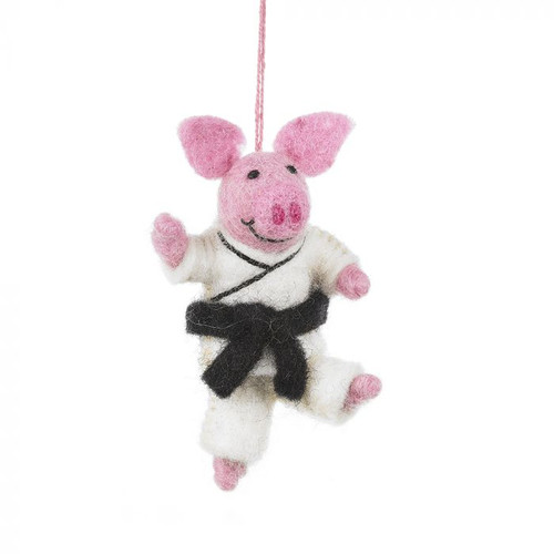 Handmade Felt Pork Chop Hanging Karate Pig Decoration | The Paper Gallery