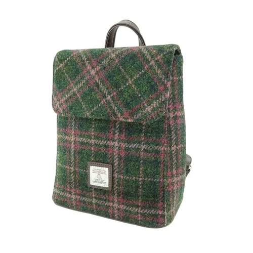 Harris Tweed 'Tummel' Dark Green and Plum Mini Backpack | The Paper Gallery