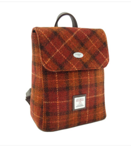Harris Tweed 'Tummel' Mini Backpack in Rust with Orange Overcheck | The ...