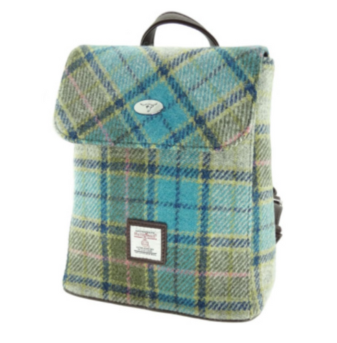 Harris Tweed 'Tummel' Mini Backpack in Turquoise Tartan | The Paper Gallery