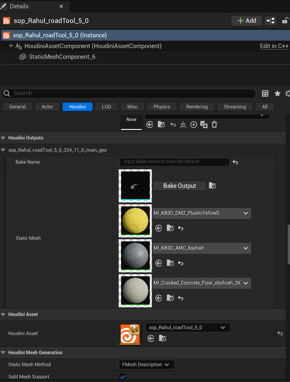 Creating multiple material slots in Unreal using Houdini Engine HDA
