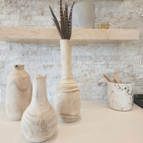 Gia Hand Carved Wood Vases, Set of 3 | Large Wooden Vases