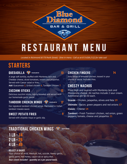 Lunch & Dinner | Blue Diamond Bar & Grill | Richmond, ON