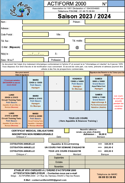 Inscription Aquagym & Aquabike | L'Haÿ-Les-Roses | Actiform 2000
