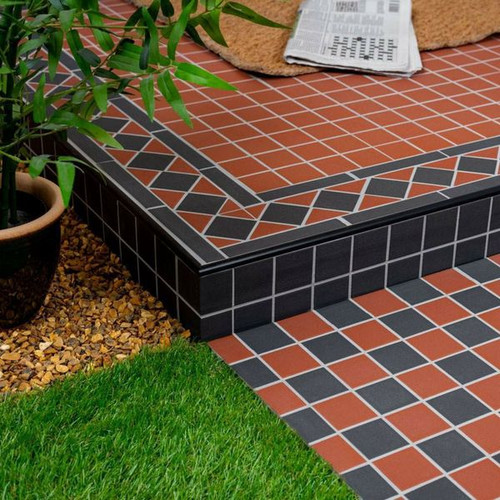 Victoriana Black and Red Border Tile | CurvaStone