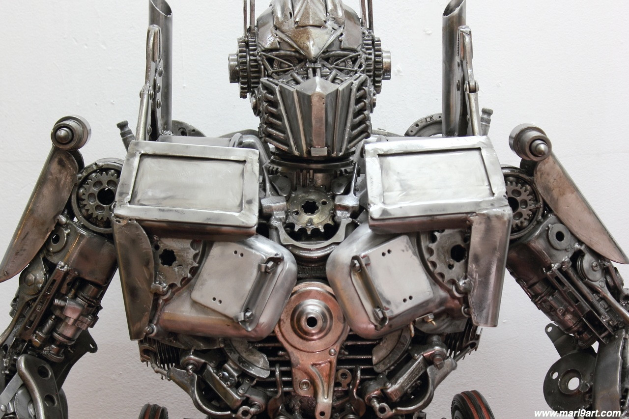 4Ft Medium blue robot metal artwork - scrap metal sculpture