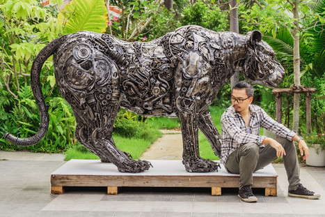 Tiger scrap metal art sculpture by Mari9art