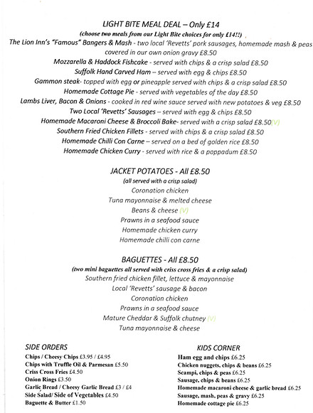 Full Menu (at a glance) | The Lion Inn