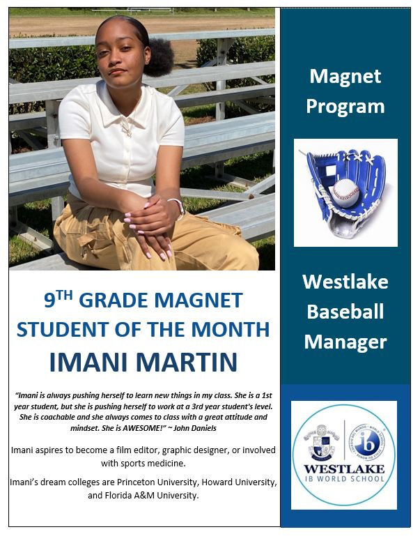 May 2021 9th Grade Magnet Student of the Month