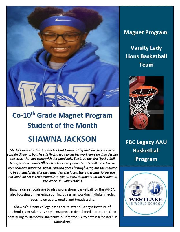 May 2021 co-10th Magnet Student of the Month