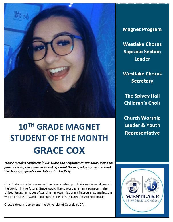 April 2021 10th Grade Magnet Student of the Month
