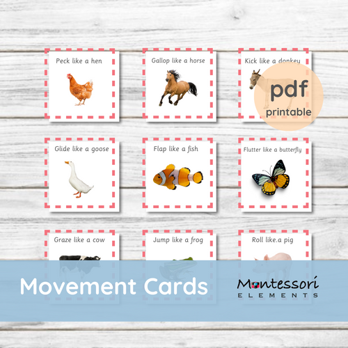 Animal Movement Cards | Montessori Elements | Montessori Printables