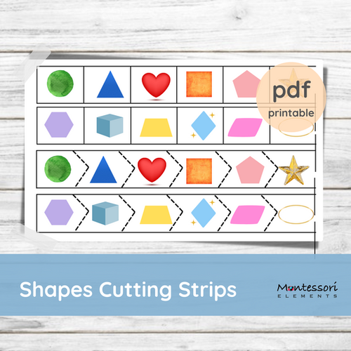 Shapes Cutting Strips | Montessori Printables by Montessori Elements