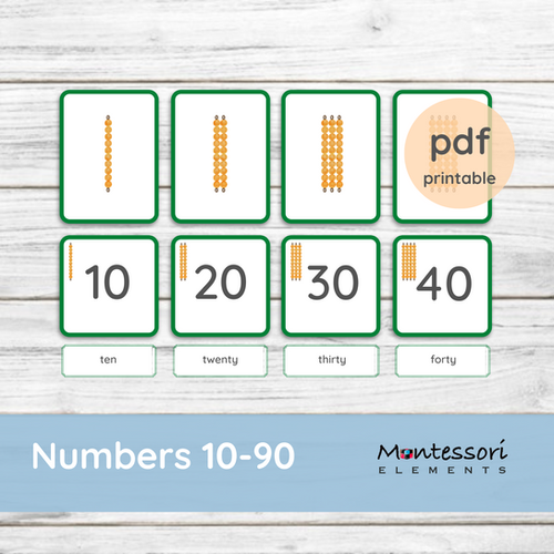 Montessori Maths 10-90 Printables | Three Part Card | Montessori Elements