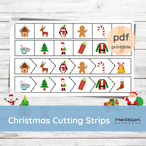 Christmas Cutting Strips | Montessori Printables by Montessori Elements