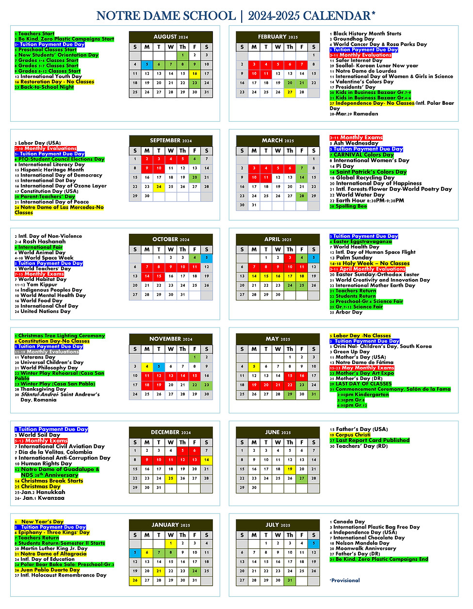 Year Calendar | notredame