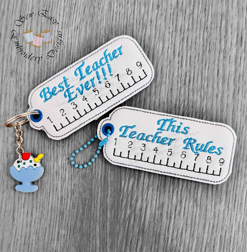 Teacher rules and best teacher ever key ring/tag | Sew easy embroidery ...