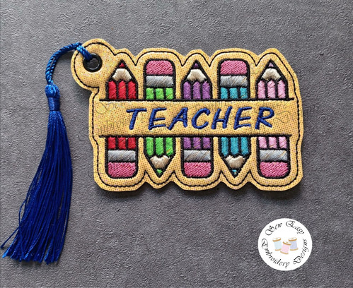 Teacher tag/key ring | Sew easy embroidery designs