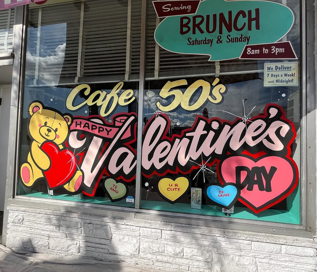 VALENTINE'S Hand-Painted Storefront Windows | Smart Alex Signs | Orange ...