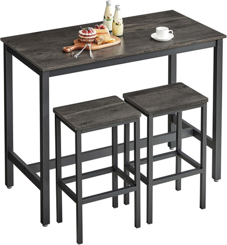 Charcoal Gray Bar Table and 2pc Stools Set | Deal Depot