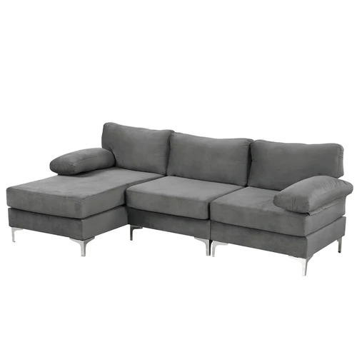 Gray Velvet Amanda L-shaped Sofa | Deal Depot