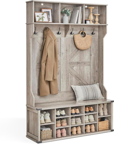 Heather Greige Farmhouse Hall Tree | Deal Depot