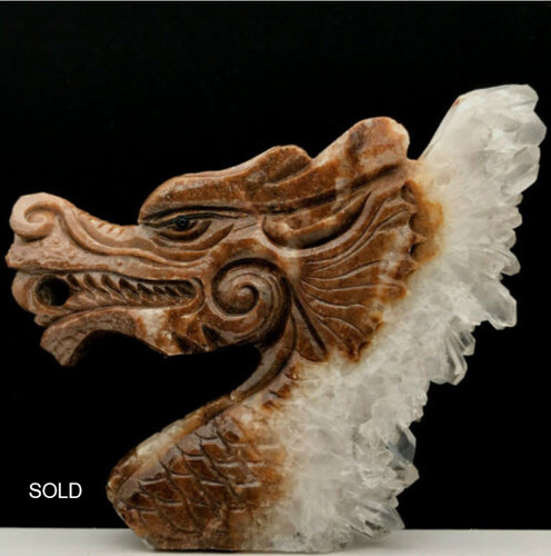 Large Enchanted Dragon Carving on Quartz Crystal Cluster | Magickal Gems