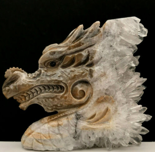 Enchanted Dragon Carving on Quartz Crystal Cluster | Magickal Gems