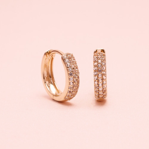 Thick Hoops Pave with White Sapphire 9k Yellow Gold | Grace Fine Jewelry
