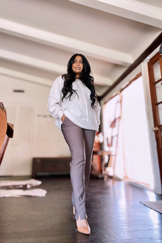 Work And Fun | Mocha Slim Leg Twill Pants | Farry Boutique