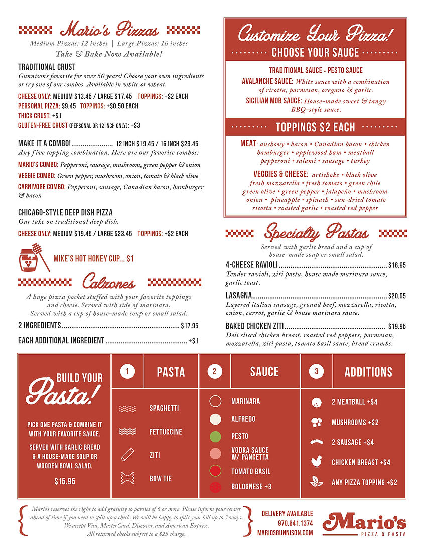 MENU | Mario's Gunnison