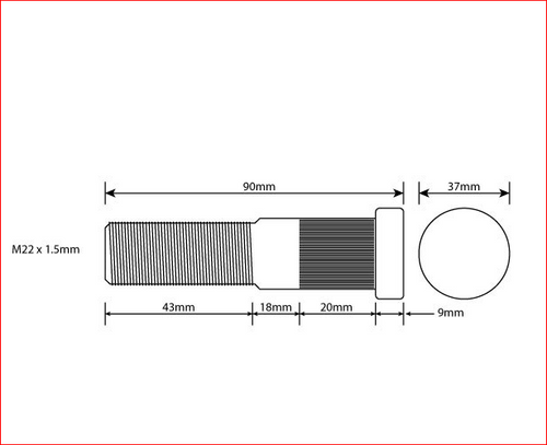 ROR / MERITOR LM WHEEL STUD M22X1.5 RHT 81MM UH ISO SINGLE WHEEL ROR ...