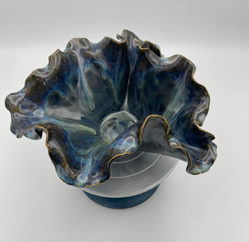 Beautiful Dark Blue Wavy Ceramic Bowl | Allison Pottery
