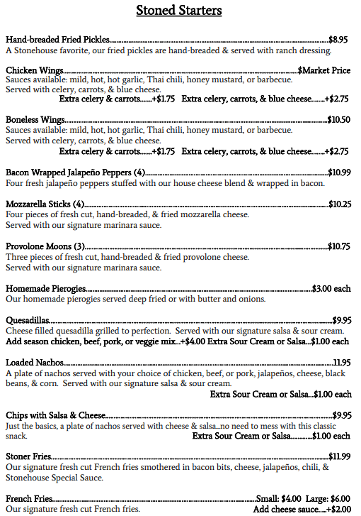 Our Menu | The Stonehouse