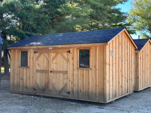 10x16 Utility Board & Batten w/Black Shingles | Cedar Creek Structures