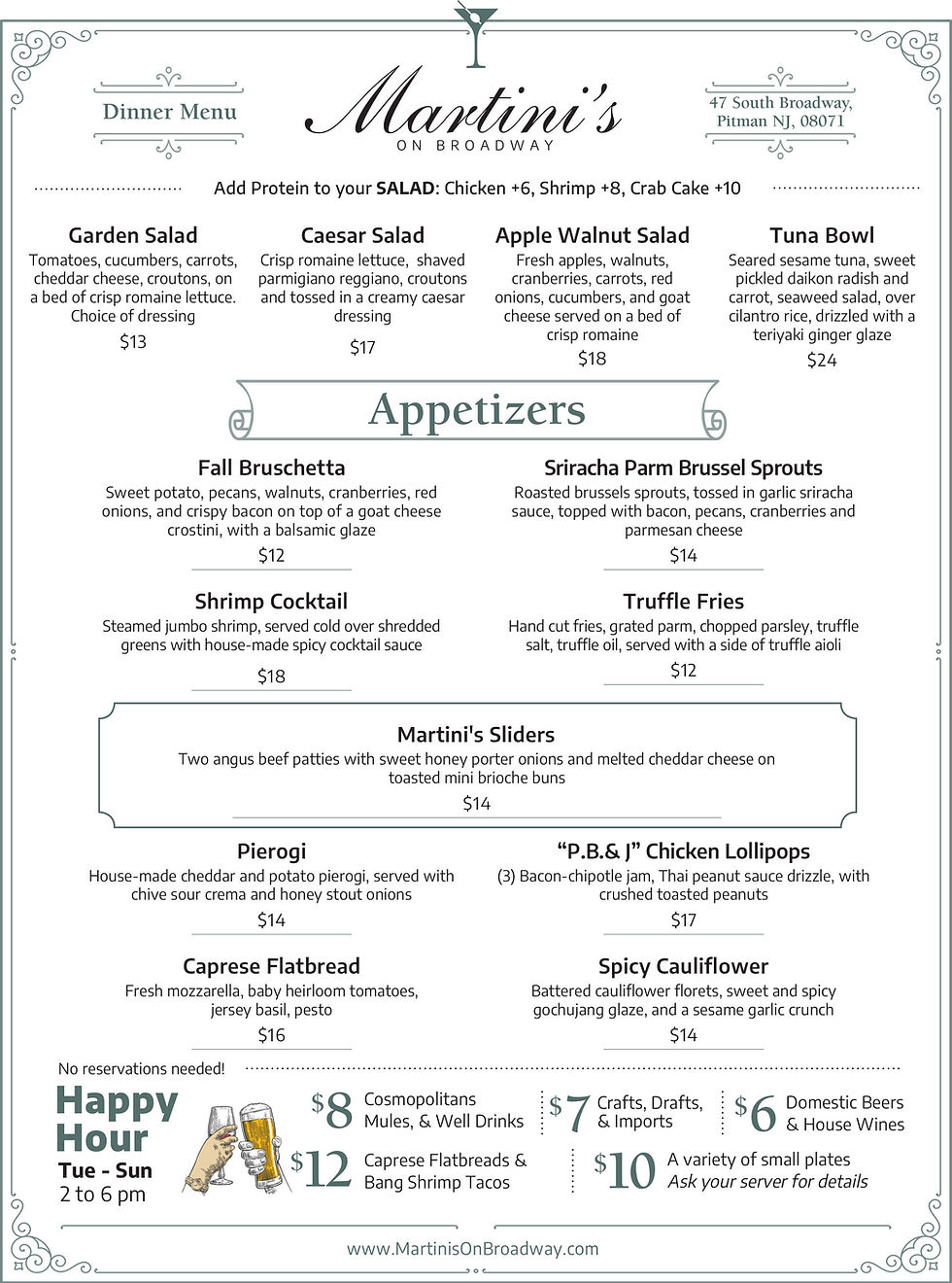 Dinner Menu | Martini's on Broadway