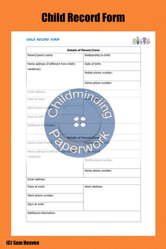 Child Record Form | bluebuttonpaperwork
