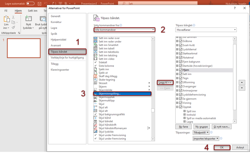 Skjermopptak med PowerPoint