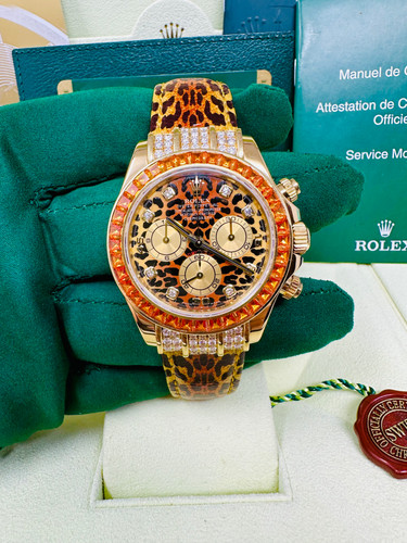 Rolex Leopard Daytona 116598 SACO Yellow Gold Box & Papers | cali-jewelers