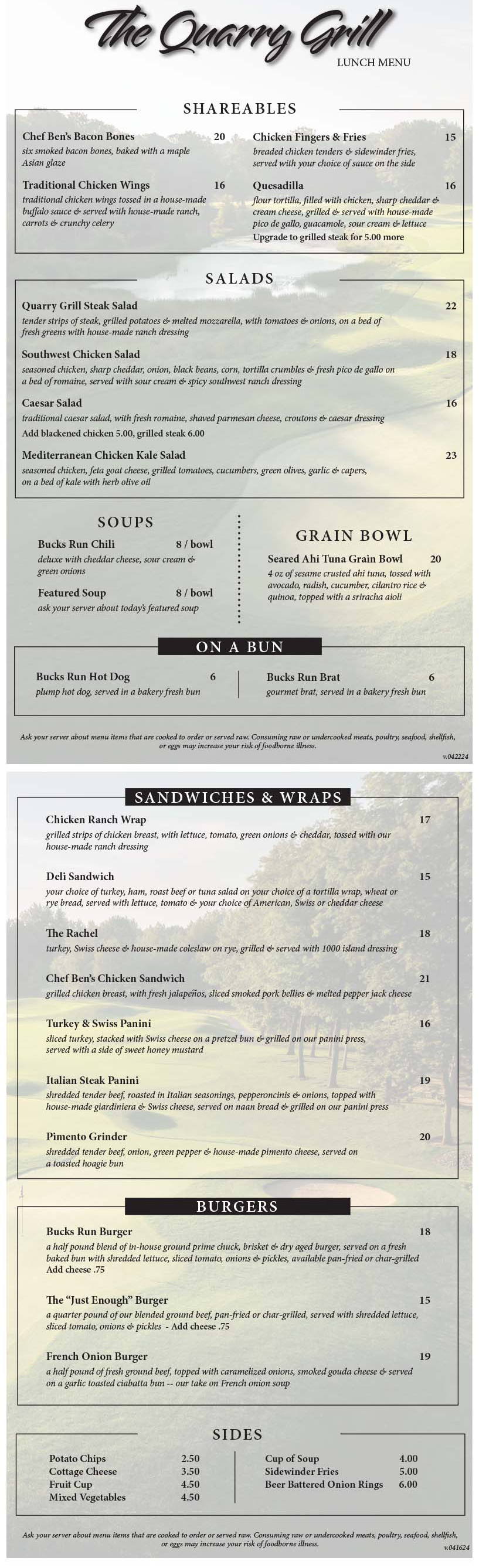 Quarry Grill Lunch Menu | Bucks Run Golf Club | Mt Pleasant, MI