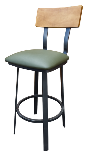 Industrial Counter Chair, Metal Frame, Wood Back, Upholstered Seat ...
