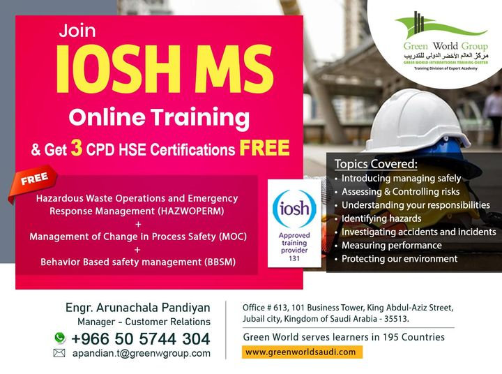 Join IOSH MS Online Training & Get CPD HSE Certifications FREE