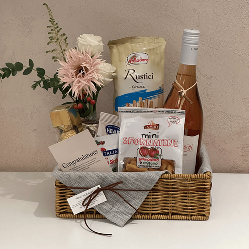 Wine, Bloom and Nibbles Hamper Set | Giftorea