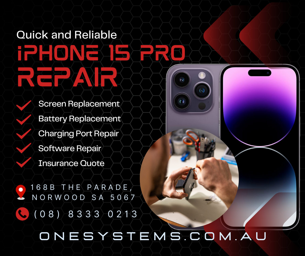 iPhone 15 Pro Repair Adelaide by One-Systems Australia, on the Parade ...